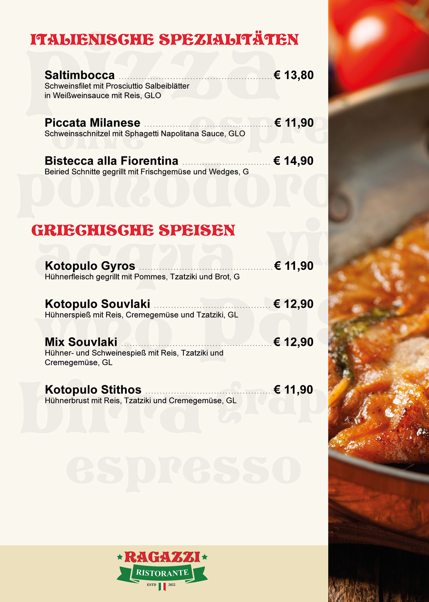 Ragazzi Ristorante, italienisches und griechisches Restaurant